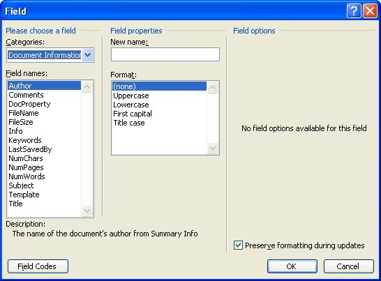 Inserting The Author Name Microsoft Word 