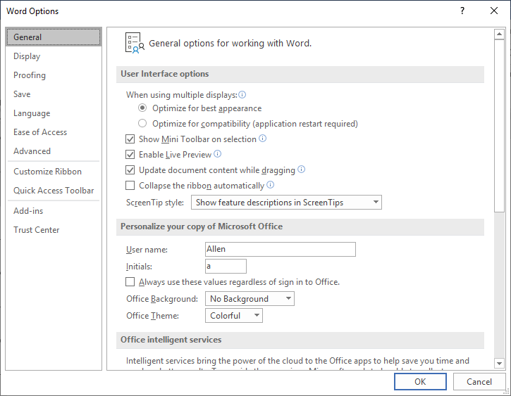 Turning Off ScreenTips Microsoft Word 