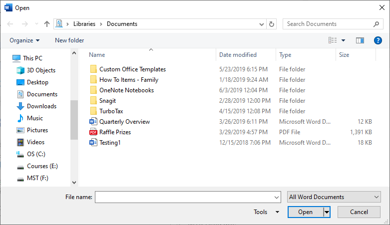 Limiting What Is Shown In The Open Dialog Box Microsoft Word 