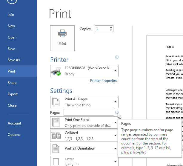 Specifying The Exact Pages To Print Microsoft Word 