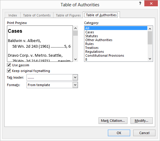 Generating A Table Of Authorities Microsoft Word 