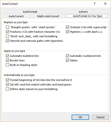 Controlling Automatic Indenting Microsoft Word 