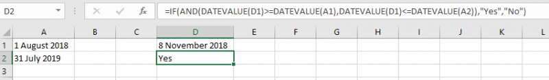 Determining If A Date Is Between Other Dates Microsoft Excel 