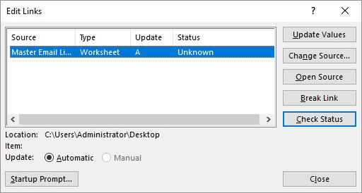Changing Links Microsoft Excel 